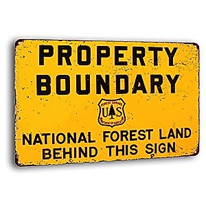 BAYABU Tin Sign Property Boundary National Forest Vintage Reproduction Metal Sign Wall Decor 8 x 12 inches