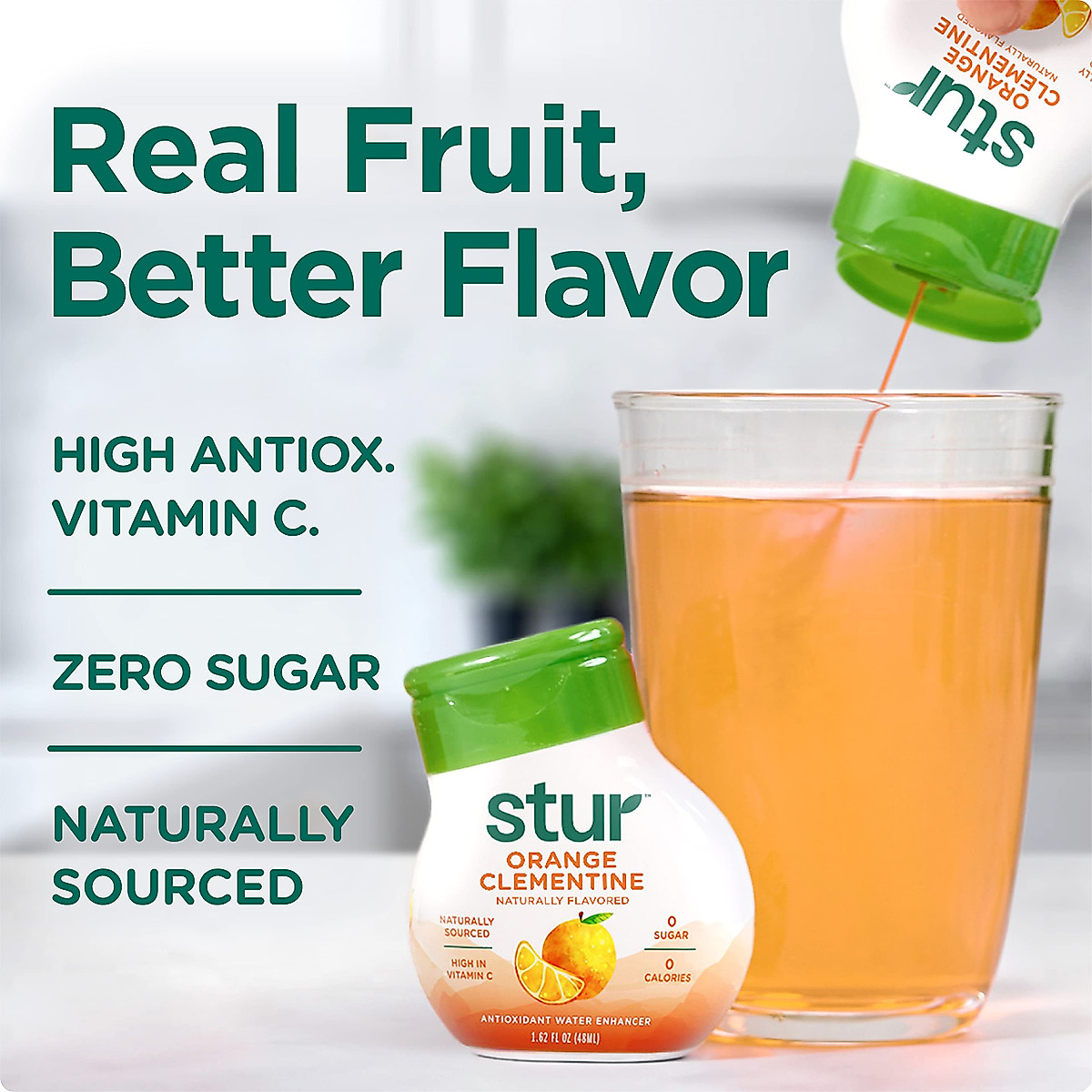 Stur Liquid Water Enhancer | Orange Clementine | Sweetened with Stevia | High in Vitamin C & Antioxidants | Sugar Free | Zero Calories | Keto | Vegan | 5 Bottles, Makes 120 Drinks
