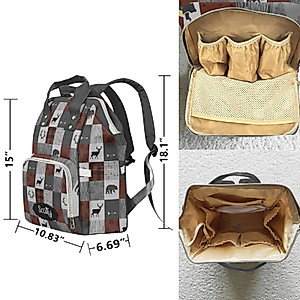 Woodland Animals Patchwork Deer Bear Personalized Diaper Backpack with Name,Custom Travel DayPack for Nappy Mommy Nursing Baby Bag One Size
