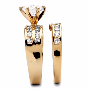 PalmBeach Goldtone Round Cubic Zirconia Bridal Ring Set Sizes 6-10 Size 8