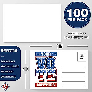Your Vote Matters – Blank Patriotic Voting Post Cards for USA Election Campaign | Mailable, No Envelopes Needed | Flip Side Is Blank| Size 4 x 6 Inches | Bulk Set of 100 Cards Per Pack
