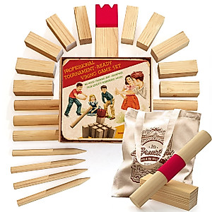 AGREATLIFE Kubb Yard Game Set Made of Rubberwood Viking Chess Pieces - Comes with 2 Extra Pieces and an Extra Large Carrying Bag - Great for Backyard and Camping Games, Family reunions