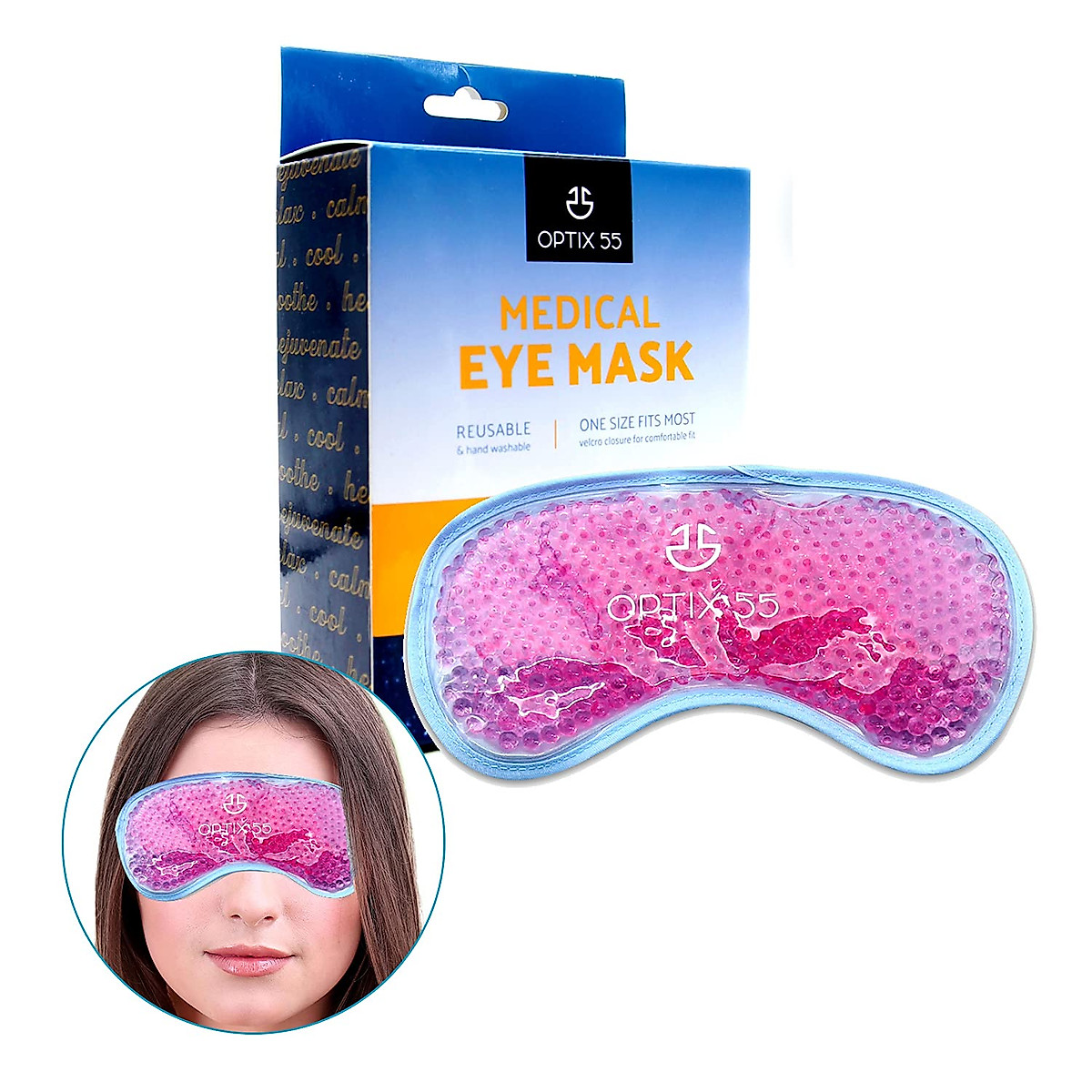 Gel Eye Mask - Hot or Cold Compress Pack Eye Therapy | Cooling Eye Mask for Dark Circles & Puffiness, Puffy Eyes, Dry Eyes, Headaches, Migraines, Sinus - Reusable Eye Face Mask | Ergo Gel Bead (Pink)