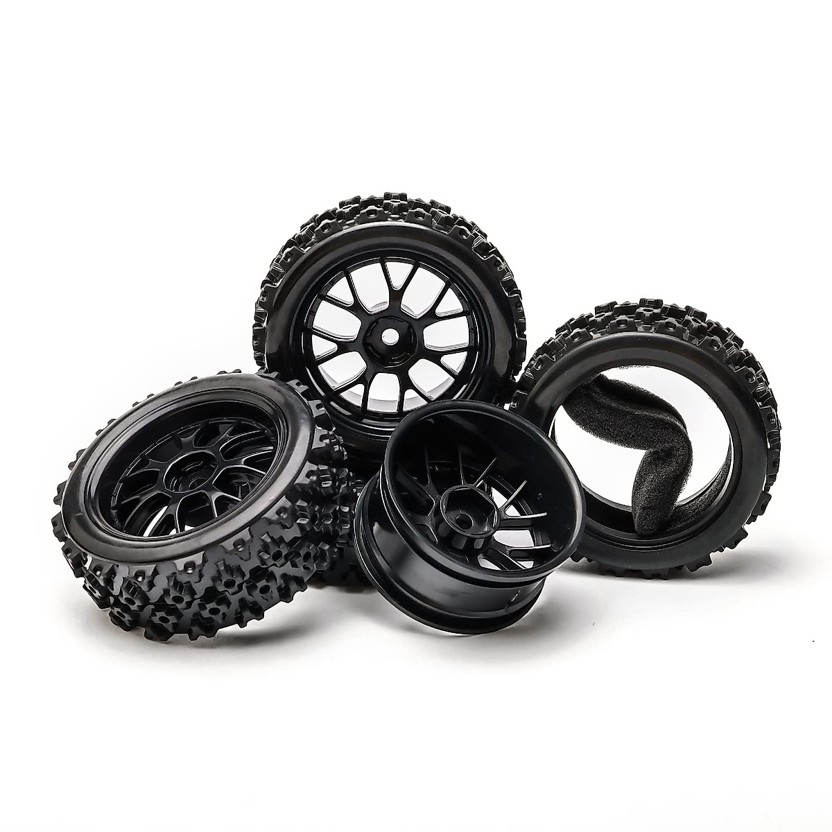 JIUWU 4 Pcs Black 1:10 Scale RC Tires Wheel Rims Crossing Rubber On Road Parts