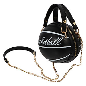 VALICLUD Shoulder Purse Round Basketball Shaped Bag PU Leather Round Handbag Shoulder BagsFashion Cow Crossbody Bag Fashion Winter Messenger Tote Bag for Women Girls (Black) Novelty Shaped Purse