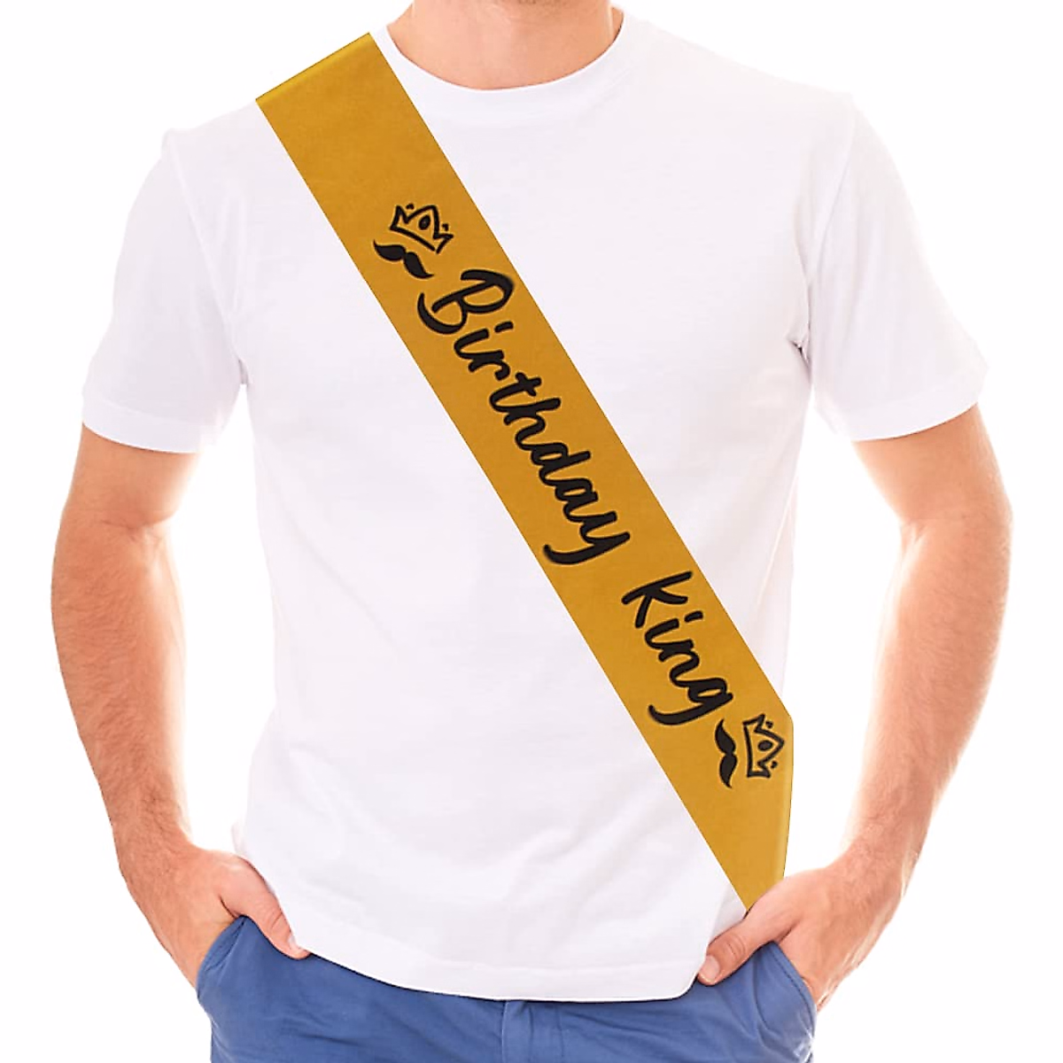 Party to Be Birthday King Sash Gold 3.15" Wide x 35" Long from Shoulder to Hip