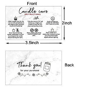 Handmade Candle Care Instruction Card, Candle Care Instruction Card, 3.5 x 2 inches for Handmade Candle Makers Soy Bees Wax Coconut Essential Oils, 50 Pack(Marble Look Design)