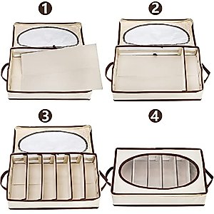 Hiceeden Flatware Utensil Storage Case Box, 6 Adjustable Compartment Silverware Organizer with Zipper Lid and Handles, Cutlery Storage Container for Spoon, Fork, Knife, Chopstick Oraganizing