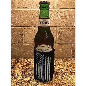 Thin Silver Line American Flag Coozie Cozie Live Matter Correction Officer Gifts Beer Sleeves BLACK