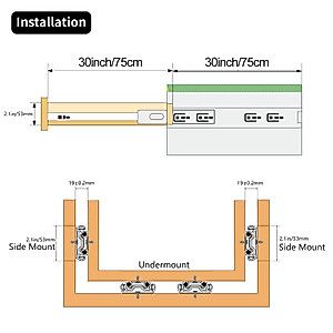 KCOLVSION 1 Pair 30 Inch 260 Lb Capacity Heavy Duty Drawer Slides(with Stainless Screws),Side Mount Undermount Full Extension 3 Fold Ball Bearing Stainless Steel Hardware Drawer Rails