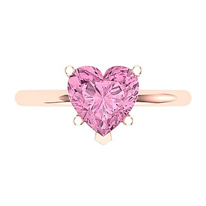 Clara Pucci 2.0 ct Heart Cut Solitaire Pink Simulated Diamond 5-Prong Bridal Designer Anniversary Engagement Ring Real 14k Rose Gold