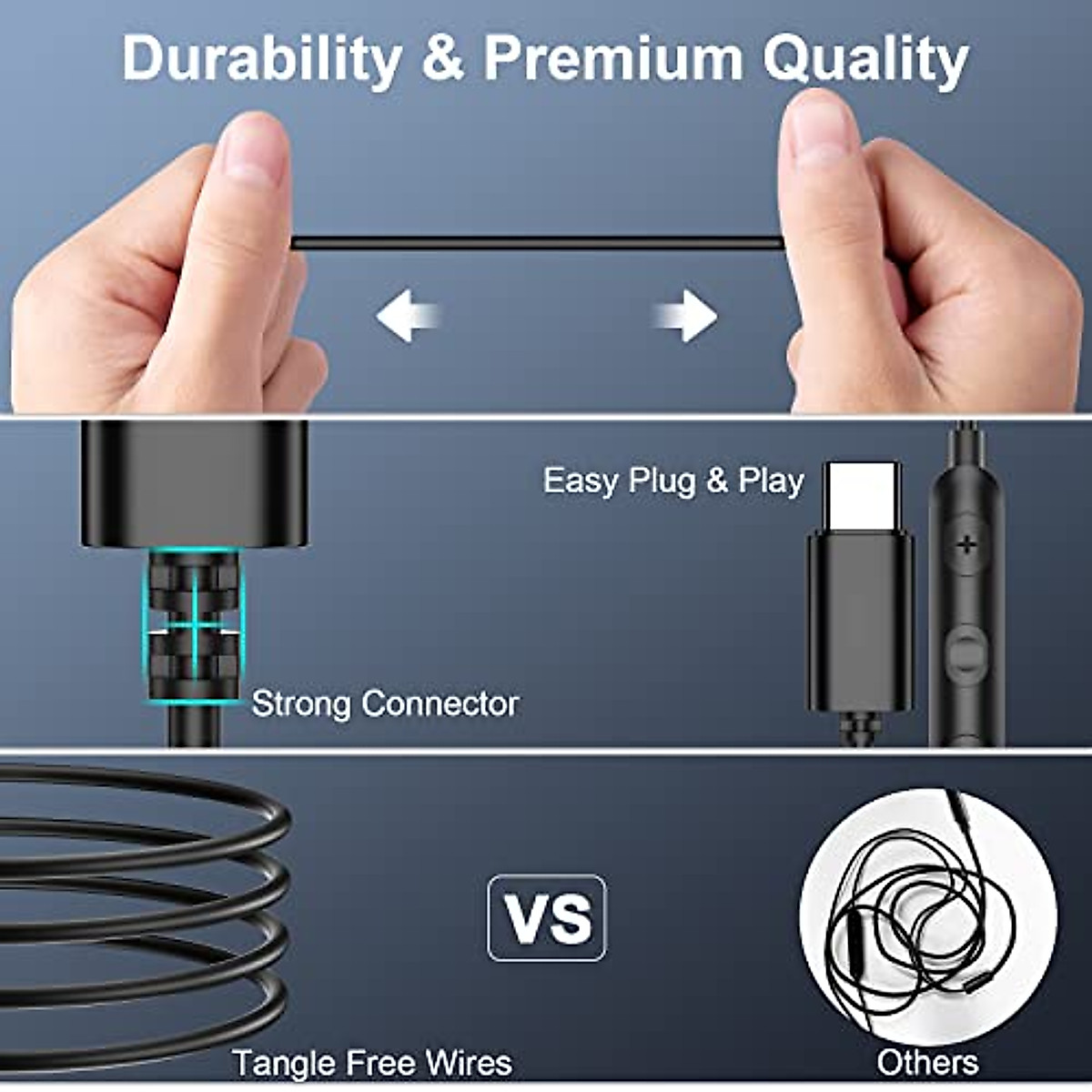 USB C Headphone Type C Earphone Magnetic Wired Earbuds for iPhone 15 Pro Max Samsung A53 A54 Galaxy S23 FE S22 S21 in-Ear Noise Canceling Headset with Microphone for iPad 10 Google Pixel 6a 7a 7 6 8 5