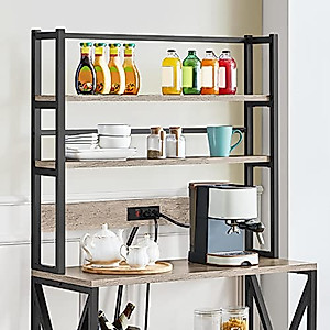 Yaheetech 5-Tier Bakers Rack with Power Outlet, Microwave Stand Utility Storage Shelf with Metal Frame, Industrial Kitchen Rack Coffee Bar with Adjustable Feet, 35.5 x 16 x 64.5, Gray