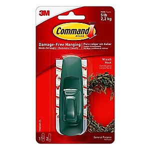 Command Large Utility Hook, Damage Free Hanging Wall Hook with Adhesive Strips, No Tools Wall Hook for Hanging Decorations in Living Spaces, 1 Green Hook and 2 Command Strips