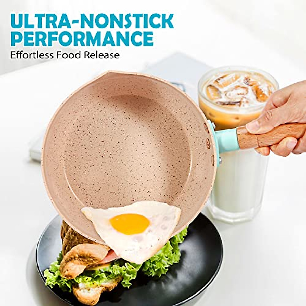 Sauce pan with Lid, 2.1 Quart Nonstick Small Pot, Induction Compatible Aluminum Cooking Pot with Silicone Spatula for Milk, Soup, Pasta, Egg, Rice (BLUE)