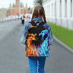 Blue and Red Fiery Dragons Backpack, Travel Rucksack Lightweight School Bookbag Daypack for Adults Teen Students Boys Girls One Size