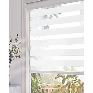 Persilux Custom Zebra Blinds Dual Layer Roller Sheer Shades (35" W X 72" H, White) Room Darkening Light Filtering Privacy for Day and Night Window Shades for Windows, Home and Office