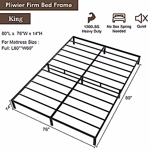 Pliwier 14 Inch Platform King Bed Frame, Heavy Duty Metal Bed Frame King Size, No Box Spring Needed, Anti-Slip, Noise Free, Easy Assembly (Black, King (U.S. Standard))
