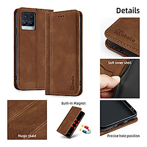 AKABEILA for Oppo Reno 6 Pro Plus 5G Case Luxury PU Leather Flip Wallet Case Card Holder Magnetic Closure Kickstand Shockproof Women Men Mobile Phone Cover for Oppo Reno 6 Pro 5G 6.55" Light Brown