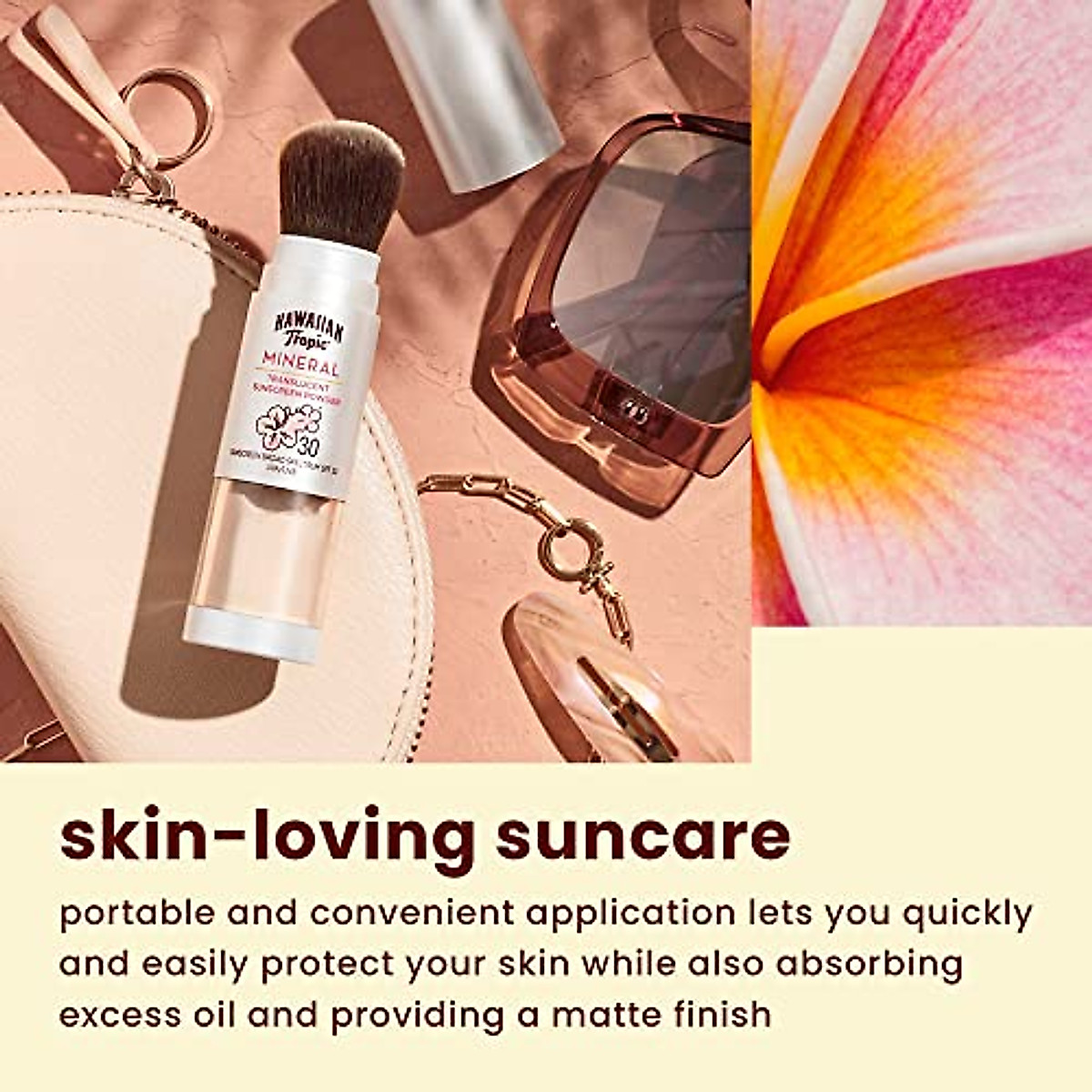 Hawaiian Tropic Mineral Powder Sunscreen Brush, SPF 30 | SPF Powder Sunscreen for Face, Brush On Sunscreen Powder for Face, Translucent Powder Sunscreen, SPF 30