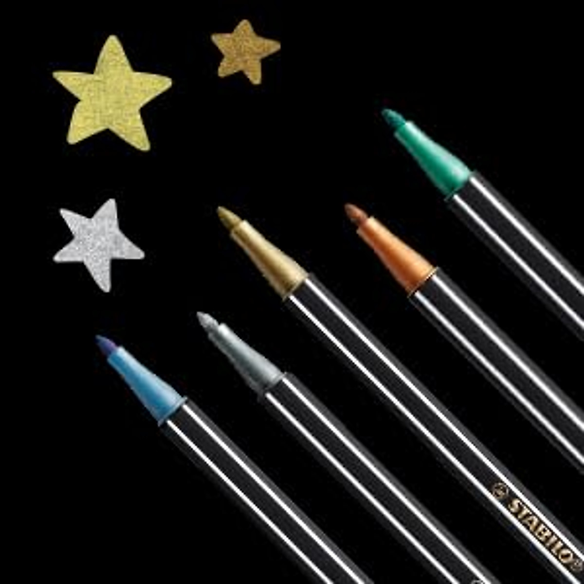 STABILO Metallic Premium Felt Tip Pen Pen 68 Metallic - Tin of 6 - Assorted Colours