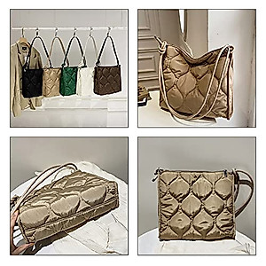 Oichy Puffer Shoulder Bag for Women Quilted Puffy Handbag Lightweight Padded Tote Bag Ladies Casual Purses Bucket Bag