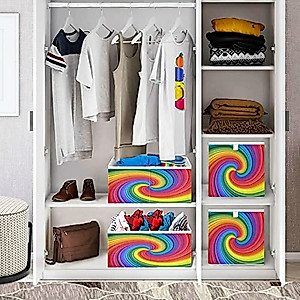 Kigai Rainbow Colored Swirl Storage Bins Cube Foldable Storage Baskets Bin Waterproof Home Organizer with Handles Basket for Toy Nursery Blanket Clothes, 11x11x11 Inch