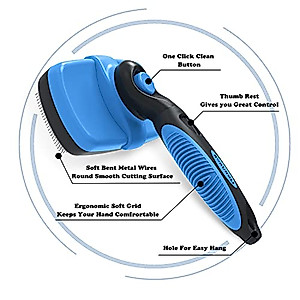 BORUHOLI Self-Cleaning Slicker Dog/Cat Brush and Comb Kit,Cat/Dog Brush and Comb for Shedding and Grooming Long/Short Hair and Large/Small Dogs, Cats, Rabbits, Pets - Dematting Comb. (Blue)