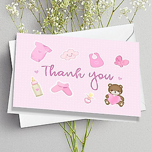 BRT Bearingshui Baby Shower Thank You Cards with Envelopes and stickers Total 24PK, 4x6 Inches Baby Girl Shower Thank You Cards