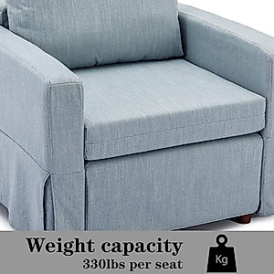 Convertible Modular Sectional Sofa Sleeper Couch,Free Combination Sofa Couch for Living Room,Seat Cushion and Back Cushion Removable and Washable,Light Blue (3 Seater with 1 Ottoman)