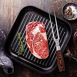 TUO Carving Fork - 7 inch Sharp Meat Fork Barbecue Forks Meat Cooking Fork for Roast Poultry & BBQ Party - German Stainless Steel & Ergonomic Pakkawood Handle - Fiery Series Gift Box Included