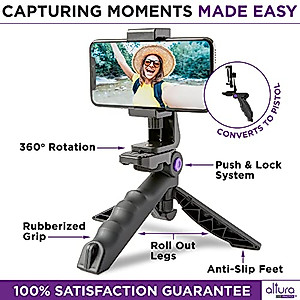 Altura Photo Tripod for iPhone - Phone Stabilizer & Cell Phone Tripod w/Ergonomic Stable Grip - 360 Degree Rotating Phone Holder iPhone Tripod Stand - Stocking Stuffers iPhone Tripod