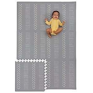 CHILDLIKE BEHAVIOR Baby Play Mat - Play Pen Tummy Time Mat & Crawling Mat Foam Play Mat for Baby with Interlocking Floor Tiles 72x48 Inches Puzzle - Baby Floor Mat Infants & Toddlers (X-Large, Grey)