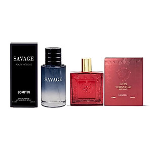 Savage Pour Homme & Lion Versatile Red Flame Cologne for Men, Eau De Toilette Natural Spray, 3.4oz Fl Oz/100ml each Pack of 2