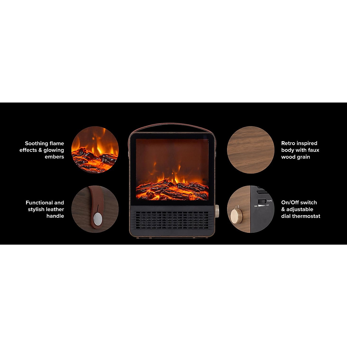 Hearth Brands Electric Fireplace Portable Space Heater with 3D Flame Effect | 1500W | Adjustable Thermostat Dial | Overheat Sensor with Auto Shut-Off | Ideal for Home, Office, Bedroom, Tabletop