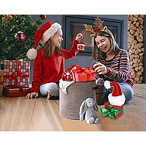 WAYIDEAL Cotton Rope Storage Basket with Lid & Wicker basket with Lid for Toys, Books, Multi-Purpose Storage Basket for Living Room,14x13inches(Brown)