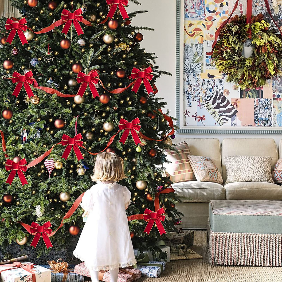 1.5Inch X 10 Yards Christmas Velvet Ribbon,1.5" Wide Wired Ribbon for Christmas Crafts Decoration, Wrapping (Red, 1.5"-10 Yard)