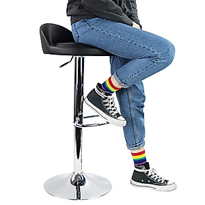 KKTONER PU Leather Round Bar Stool with Back Rest Height Adjustable Swivel Pub Chair Home Kitchen Bar stools Backless Stool with Footrest (Black)