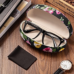 2 Pieces Oversized Hard Shell Sunglasses Case Spectacle Case Box Portable Hard Eyeglass Case Fabrics Floral Eyeglass Case with Clean Cloth
