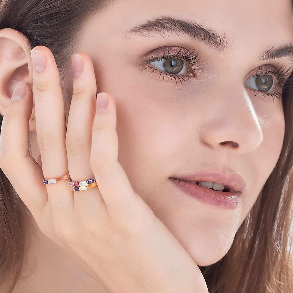 Personalized 1 2 3 4 5 6 7 8 9 10 Rectangular Birthstone Ring for Women Mom Custom Sterling Silver Birthstone Engagement Ring for Her Women's Ring Grandma Mothers Family Birthstone Ring