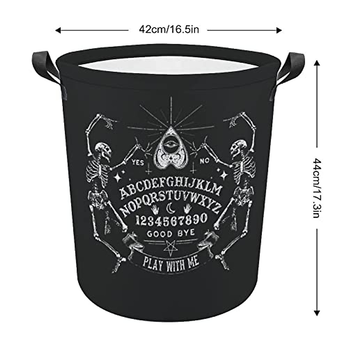 Black Gothic Skeleton Magic Witch Ouija Board Large Laundry Basket Hamper Bag Washing with Handles for College Dorm Portable