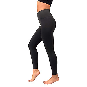 90 Degree By Reflex Ankle Length High Waist Power Flex Leggings - 7/8 Tummy Control Yoga Pants - Black - Large