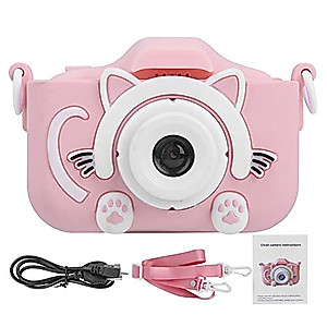 FOLOSAFENAR 2400W Pixels Portable Children Camera, Cartoon Child Camera,Rechargeable Electronic Digital Dv Taking Pictures Toy, with 2 Inches Screen,for Boys and Girls Gifts (Pink)
