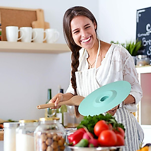 Silicone Lids Extra Large Teal Set of 6 Sturdy Suction Seal Covers. Universal fit for Pots, Fry Pans, Cups, and Bowls 5" to 12". Natural grip handles interlock for easy use and storage. Food Safe.