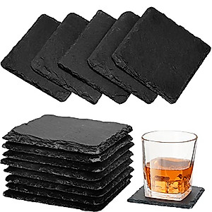 24 Pcs 4X 4 Inch Slate Tile Coasters Bulk for Engraving Black Drink Rough Edge Square Coasters Kitchen for Home Coffee Bar Table