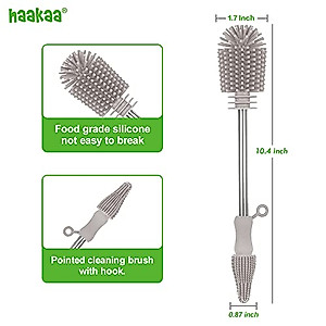 Haakaa Silicone Cleaning Brush, Baby Bottle Brush, Bottle Brush Cleaner, Reusable Cleaning Brush for Haakaa Pump, Milk Storage Bags, All-Round Cleaning, Sturdy Bristles. Gray