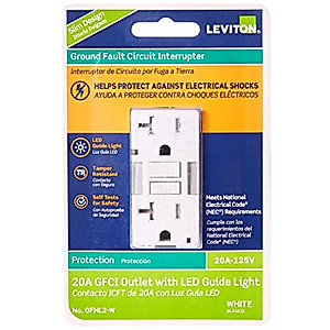 Leviton GFCI Outlet with Guidelight, 20 Amp, Self Test, Tamper-Resistant with LED Indicator Light, Replaces Plugged in Night Light, GFNL2-W, White