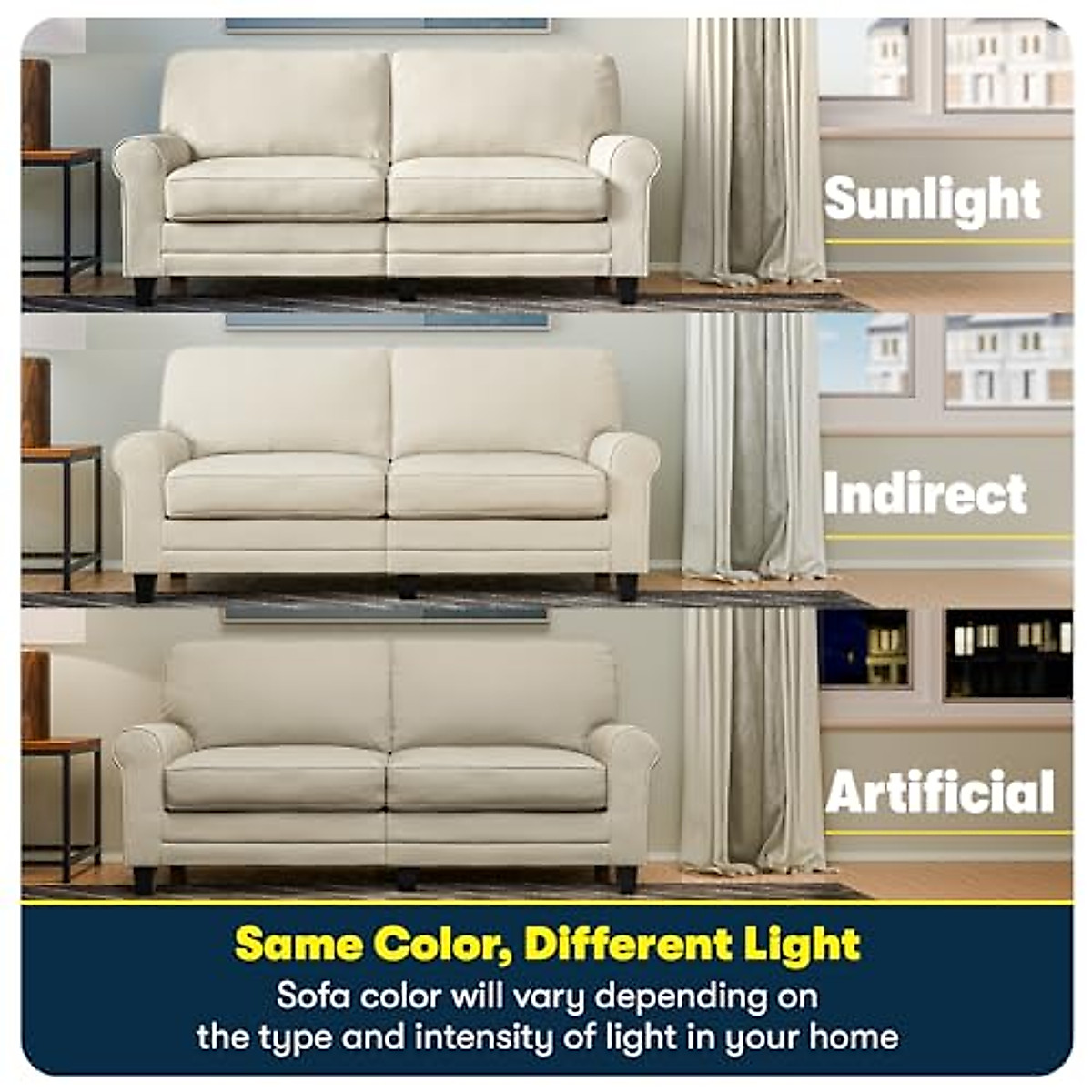 Serta Copenhagen 73" Rolled Arm Sofa, Easy Care Polyester, Soft Pillow Back, Pocket Coil Seat Cushions, Removable Covers, Loveseat or Couch for Small Spaces, Living Rooms or Bedrooms, Buttercream