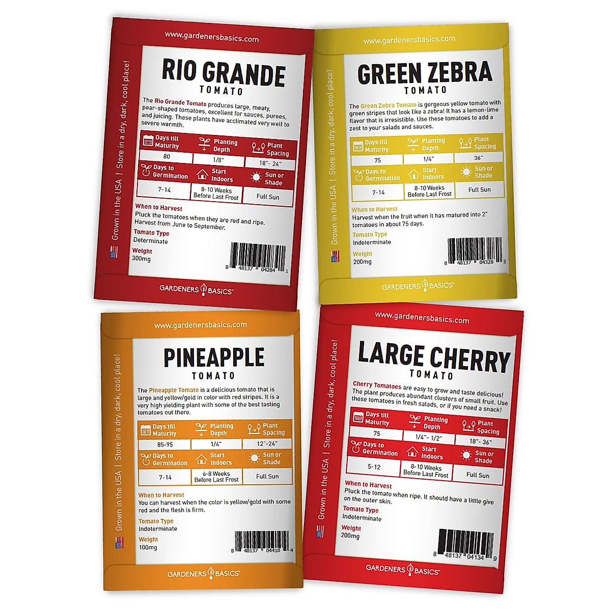 Gardeners Basics, Tomato Seeds for Planting 16 Variety Pack Heirloom Tomato Seeds, Tiny Tim, Cherry Tomato Seeds, Beefsteak Seeds, Roma Tomato Seeds, Determinate and Indeterminate and More, Non GMO