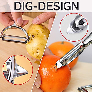 Vegetable Peeler, Potato Peelers for Kitchen Stainless Steel Multi-function Set Fruit Peeler For Kitchen and Household Tools Y & I Shape Swivel Blades with ​2 Orange Citrus Peelers